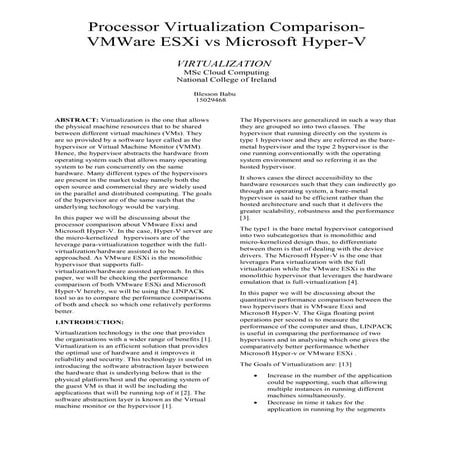 Processor Virtualization Comparison VMWare ESXi vs Microsoft Hyper-V | PDF