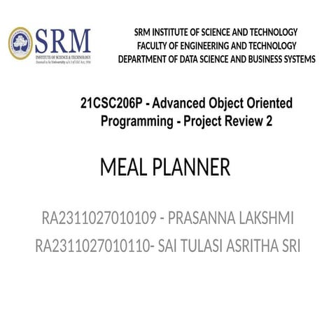 Advance Oops project. Title name is mealplanner | PPTX