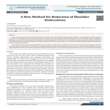 Crimson Publishers-A New Method for Reduction of Shoulder Dislocations ...