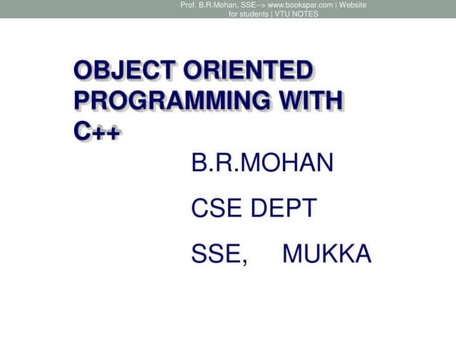 Object Oriented Programming Using C Plus Plus Ppt