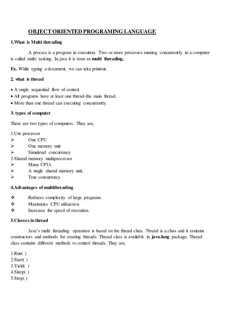 OBJECT ORIENTED PROGRAMMING LANGUAGE - SHORT NOTES