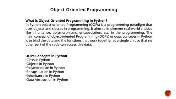 Oop Concepts In Python Programming Language Ppt