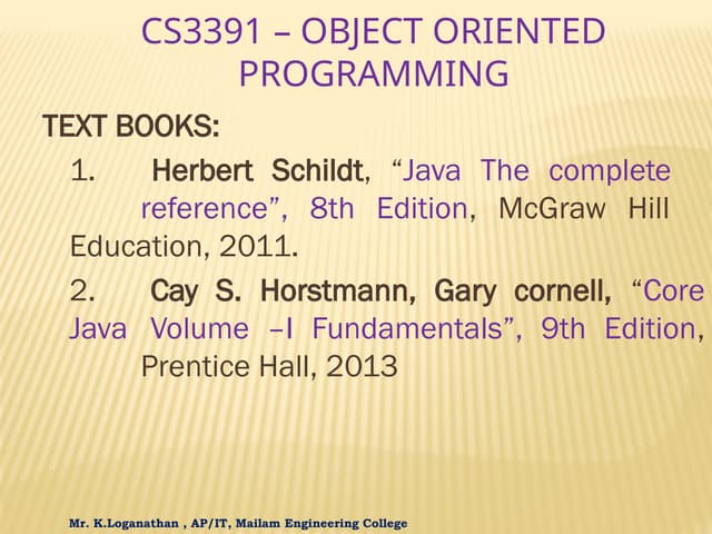 Cs3391 Object Oriented Programming Aureg 2021 Ppsx Programming