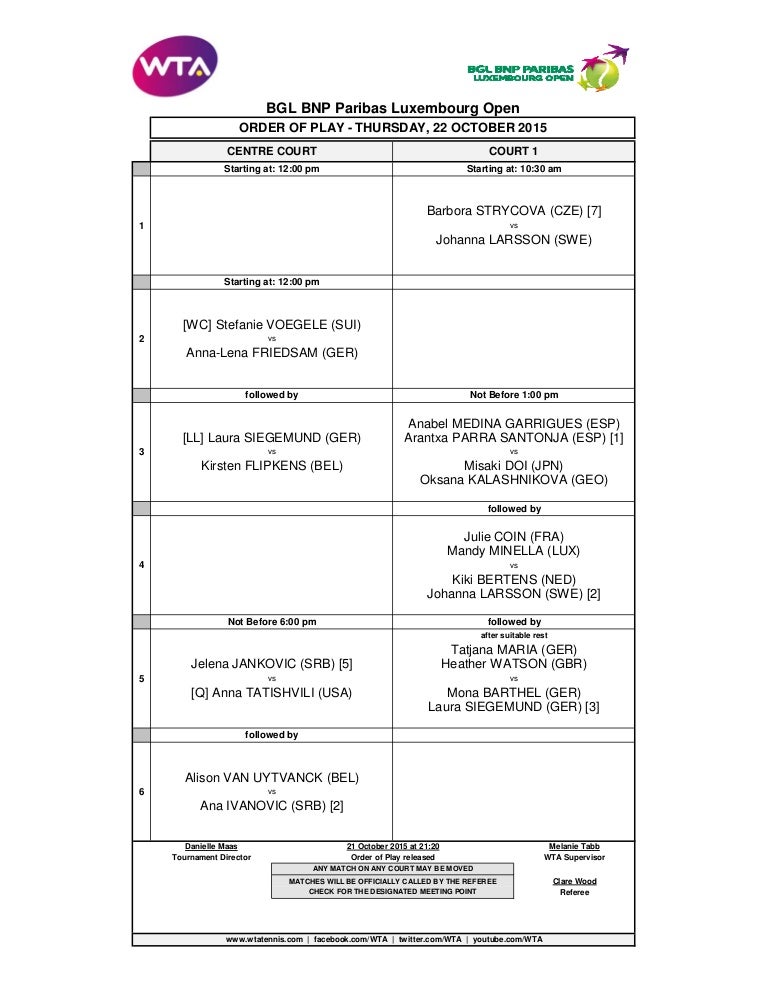 Order of Play 22. Oktober 2015