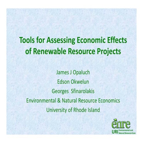 Tools for Assessing Economic Effects of Renewable Resource Projects | PDF