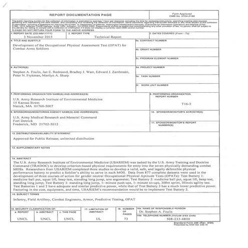 Development of an Occupational Physical Assessment Test for Combat Arms ...