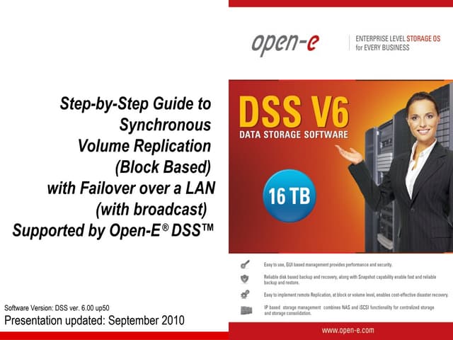 Open E Dss V6 Synchronous Volume Replication With Failover Over A Lan
