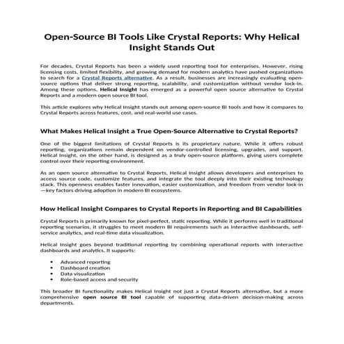 Open-Source BI Tools Like Crystal Reports Why Helical Insight Stands ...