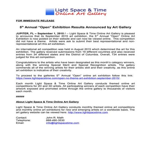 Open 2015 art exhibition press release | DOC | Museums & Galleries ...