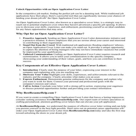 Open Application Cover Letter Example | PDF