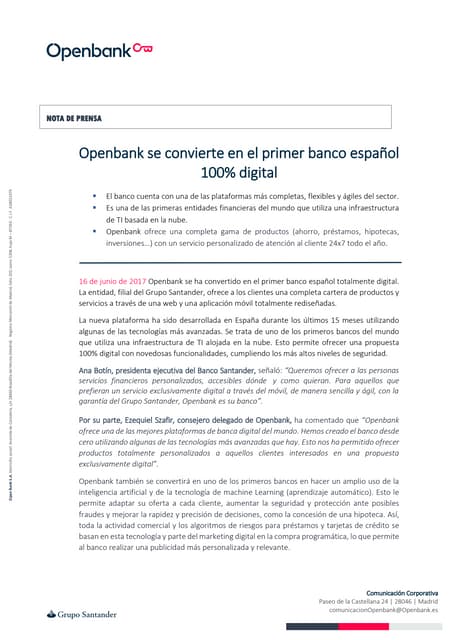Presentación profesional "Openbank" | ODP | Business Banking & Finance ...