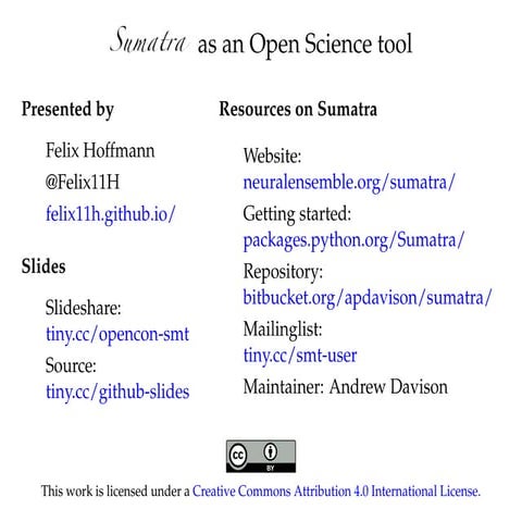 OpenCon2014 - Sumatra as an Open Science tool | PDF