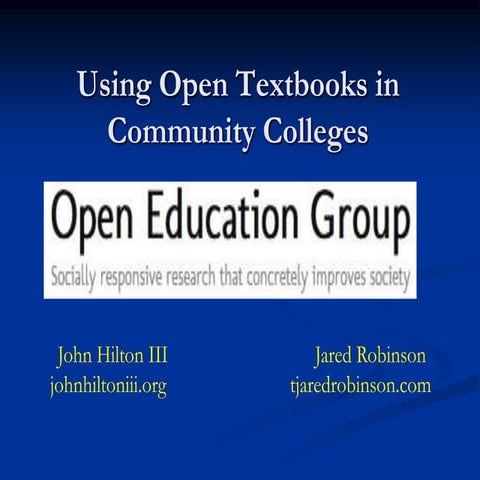 Using Open Textbooks in Community Colleges | PPT