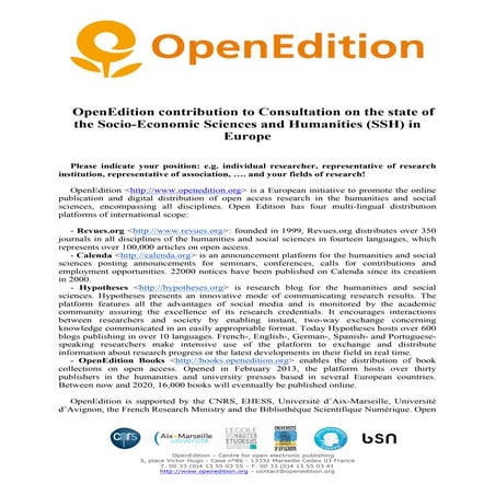 Horizons for social sciences and humanities : OpenEdition contribution ...