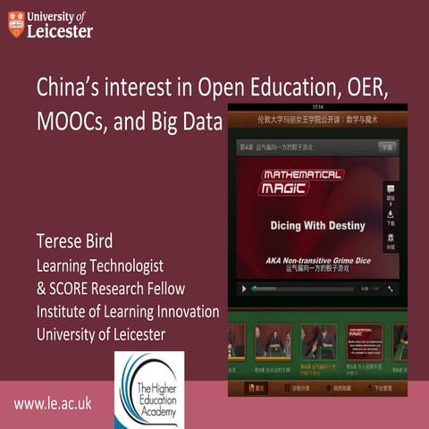 Chinas Interest In Open Education Oer Moocs And Big Data Ppt
