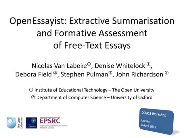 Openessayist Extractive Summarisation And Formative Assessment Dcla13
