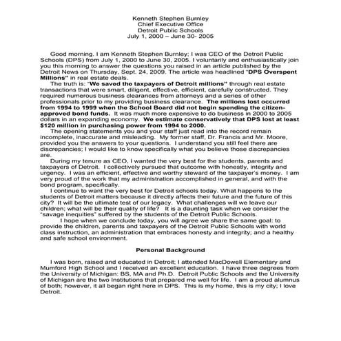 Detroit Public Schools Testimony Opening Statement | PDF | Professional ...