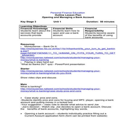 Opening and managing a bank account | DOC