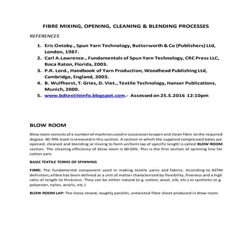 Opening, cleaning, mixing & blending | DOCX