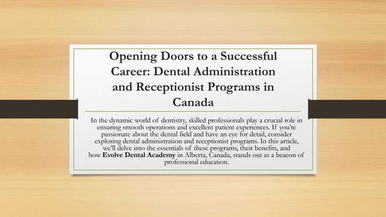 Unlocking the Doors to Success The World of Dental Receptionist ...