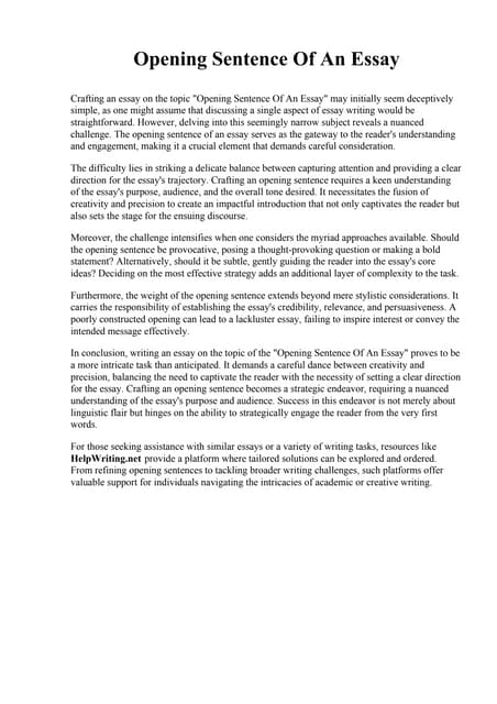 Opening Paragraph For Essay | PDF