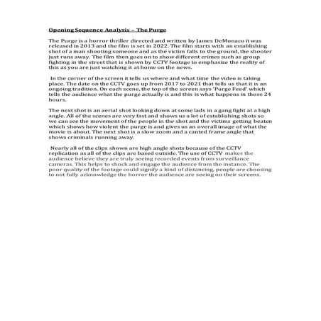 Opening Sequence Analysis – The Purge | PDF