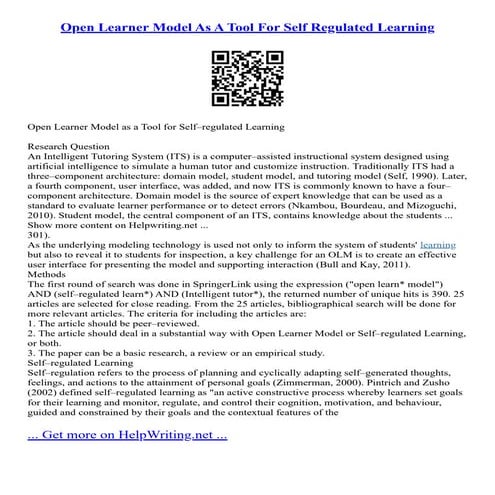 Open Learner Model As A Tool For Self Regulated Learning | PDF