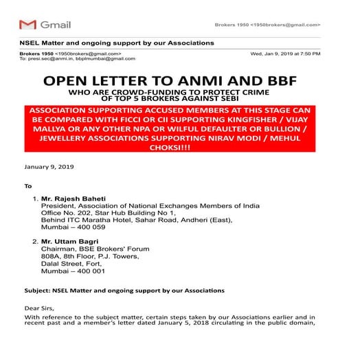 Open letter to ANMI and BBF | PDF