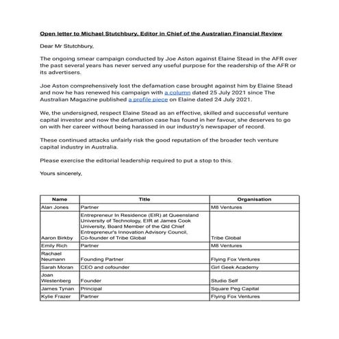Open letter to Michael Stutchbury, Editor in Chief, Australian ...