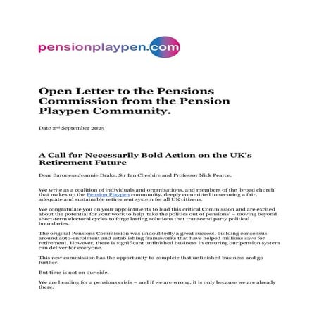 Open Letter to the Pensions Commission from the Pension Playpen ...