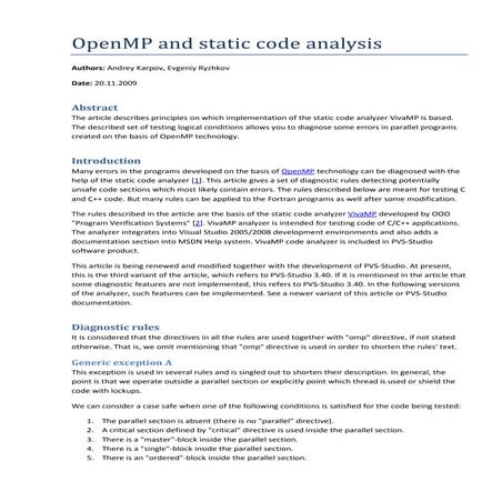 Openmp And Static Code Analysis Pdf