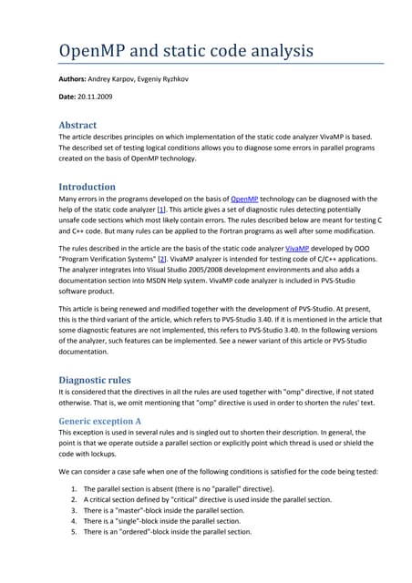 Openmp And Static Code Analysis Pdf