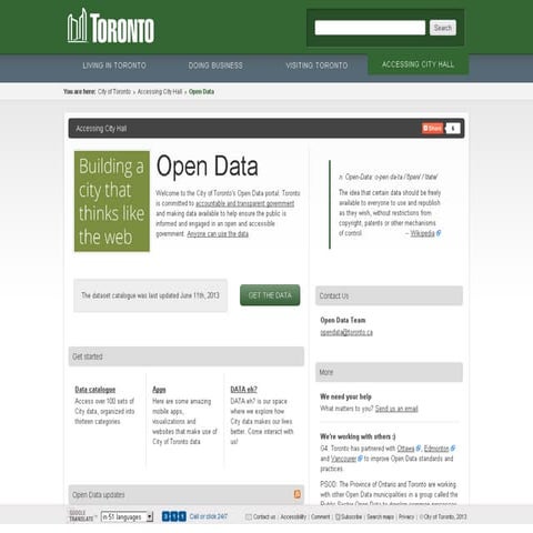 City of Toronto: Openness in Government: An Open Data Journey: Part 2 | PPT