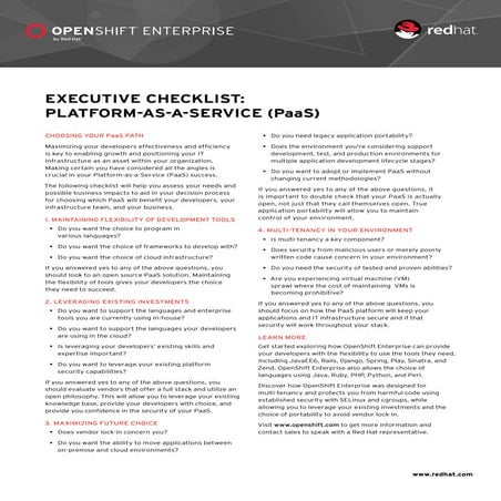 Enterprise PaaS Executive Checklist | PDF