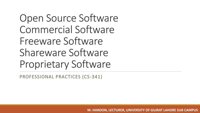 Open Source Software Commercial Software Freeware Software Shareware