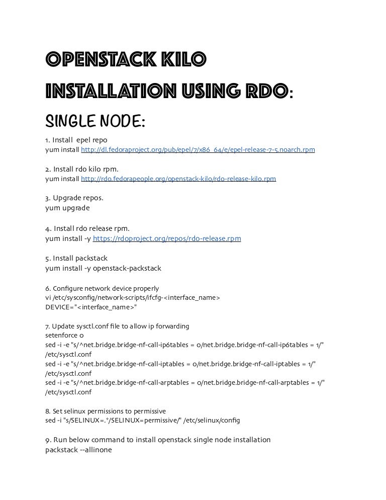 Openstack kilo installation using rdo