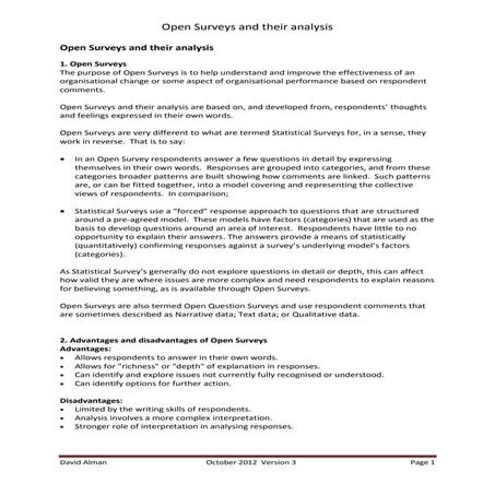 Open surveys and their analysis v3 | PDF
