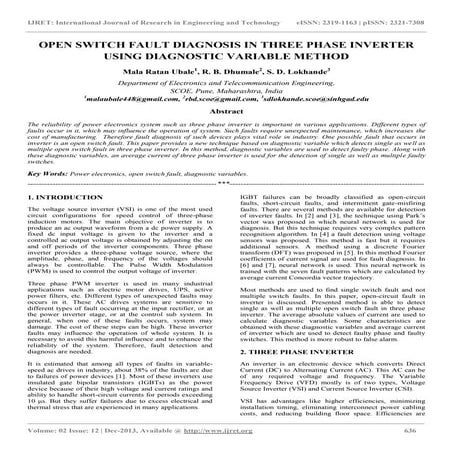 Open switch fault diagnosis in three phase inverter using diagnostic ...