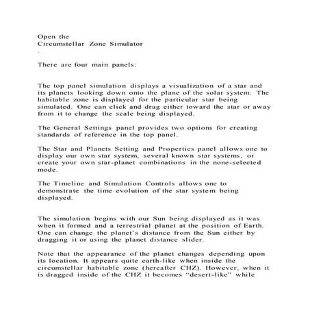 Open the Circumstellar Zone Simulator.There are four main pa | DOCX