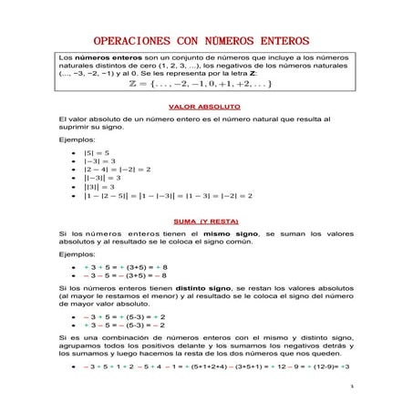 Operaciones con números enteros | PDF