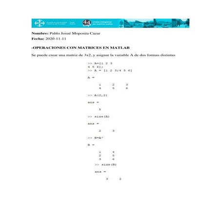 Operaciones con matrices | PDF