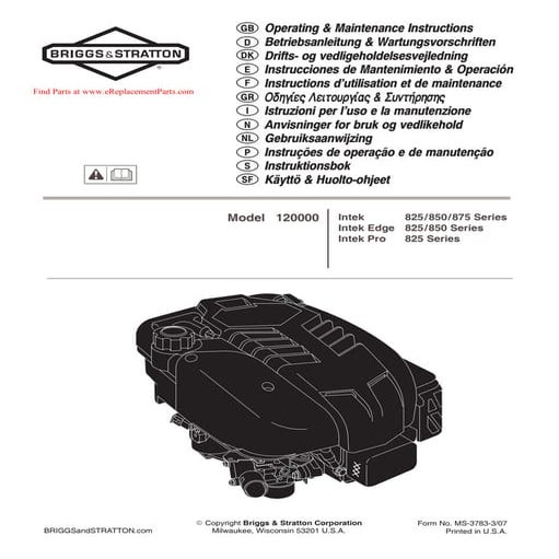 Operating maintenance instructions manual briggs and stratton | PDF