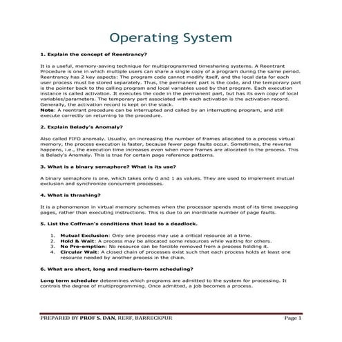 Operating System Interview Questions Pdf