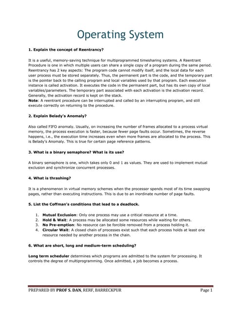 Operating System Interview Questions Pdf