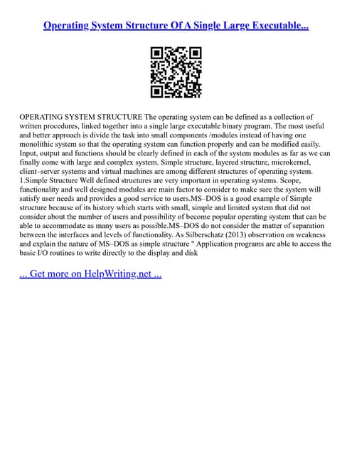Operating System Structure Of A Single Large Executable Pdf