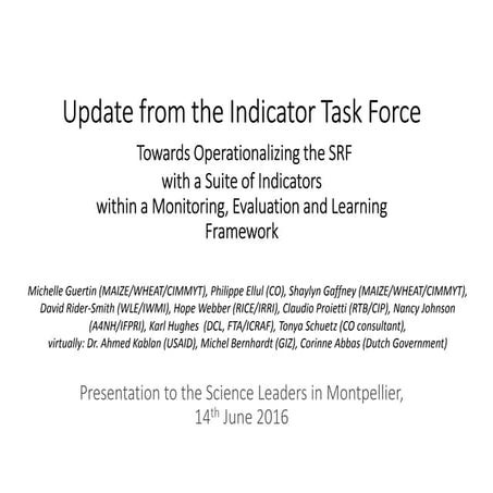 Towards Operationalizing the SRF with a Suite of Indicators within a ...