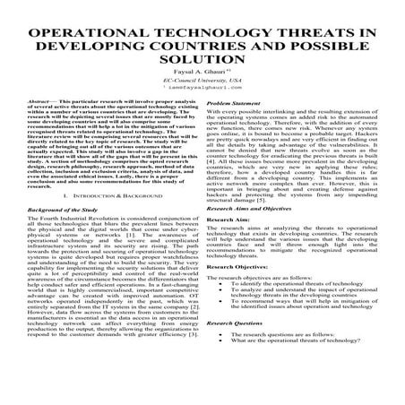 Operational technology threats in developing countries and possible ...