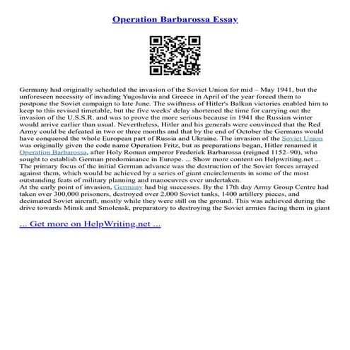 Operation Barbarossa Essay | PDF