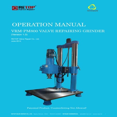 Operation Manual For Valve Repairing Grinder VRM-PM800B | PDF