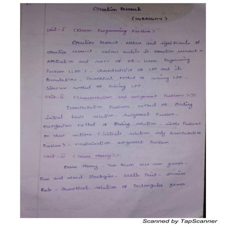 Operation research notes | PDF